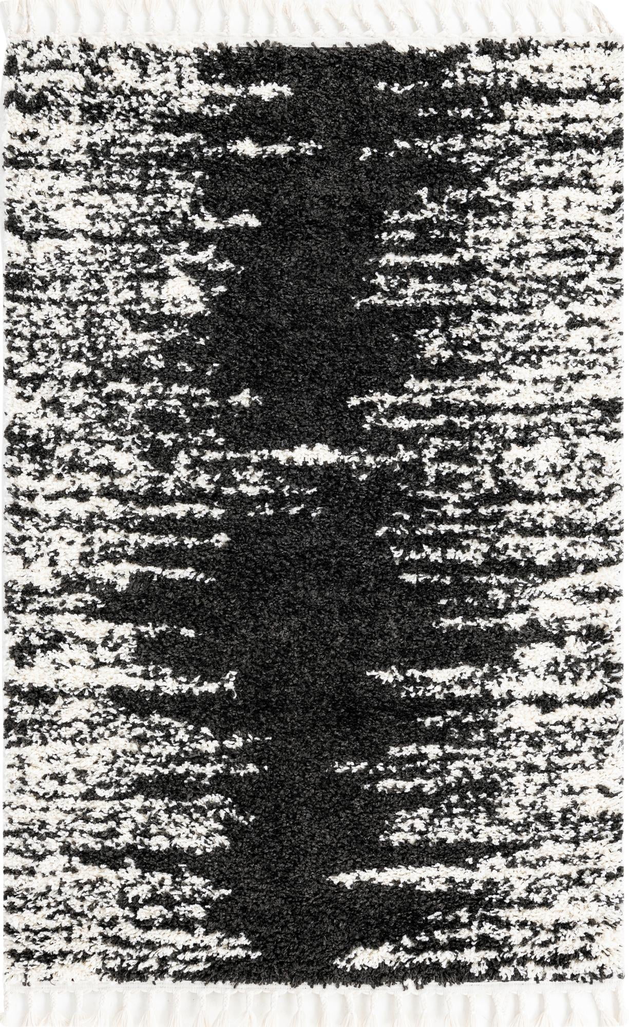 Rugs.com Serenity Shag Collection Rug – 4' x 6' Black And White Shag ...
