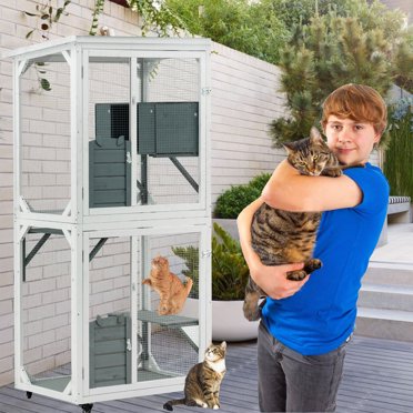 Seizeen Outdoor Cat Enclosure, Wooden House, Waterproof, Resting Box ...