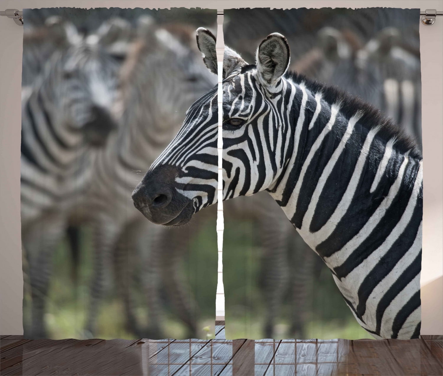 African Curtains 2 Panels Set, Zebra in Serengati National Park Safari ...