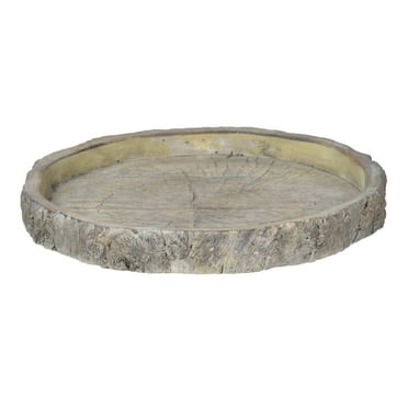 Distressed Round Shape Cemented Log Plate, Gray- Saltoro Sherpi ...