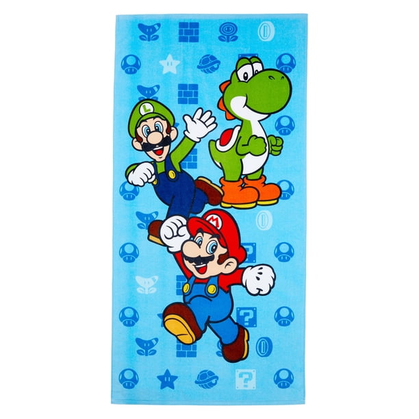 Super Mario Kids Beach Towel, Cotton Blend, 27x54, Blue, Nintendo ...