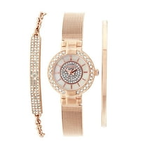 Elgin Ladies Round Dial Rose Gold Watch Set with 2 Matching Bracelets ...