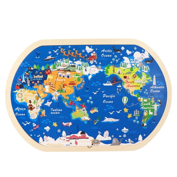 facefd 34 Piece Wooden Puzzles for Children Colorful World Map for Kids ...