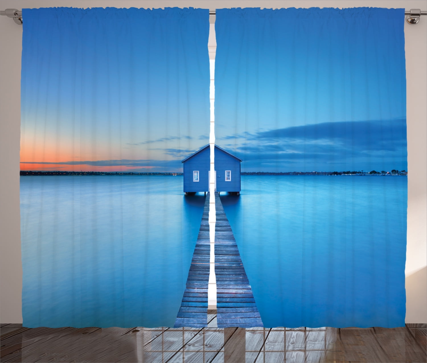 Lake House Decor Curtains 2 Panels Set, Sunrise Over Water Lakehouse ...