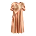 Bosfbaoi Dresses for Women Asymmetrical Striped Swing Dress Crew Neck ...