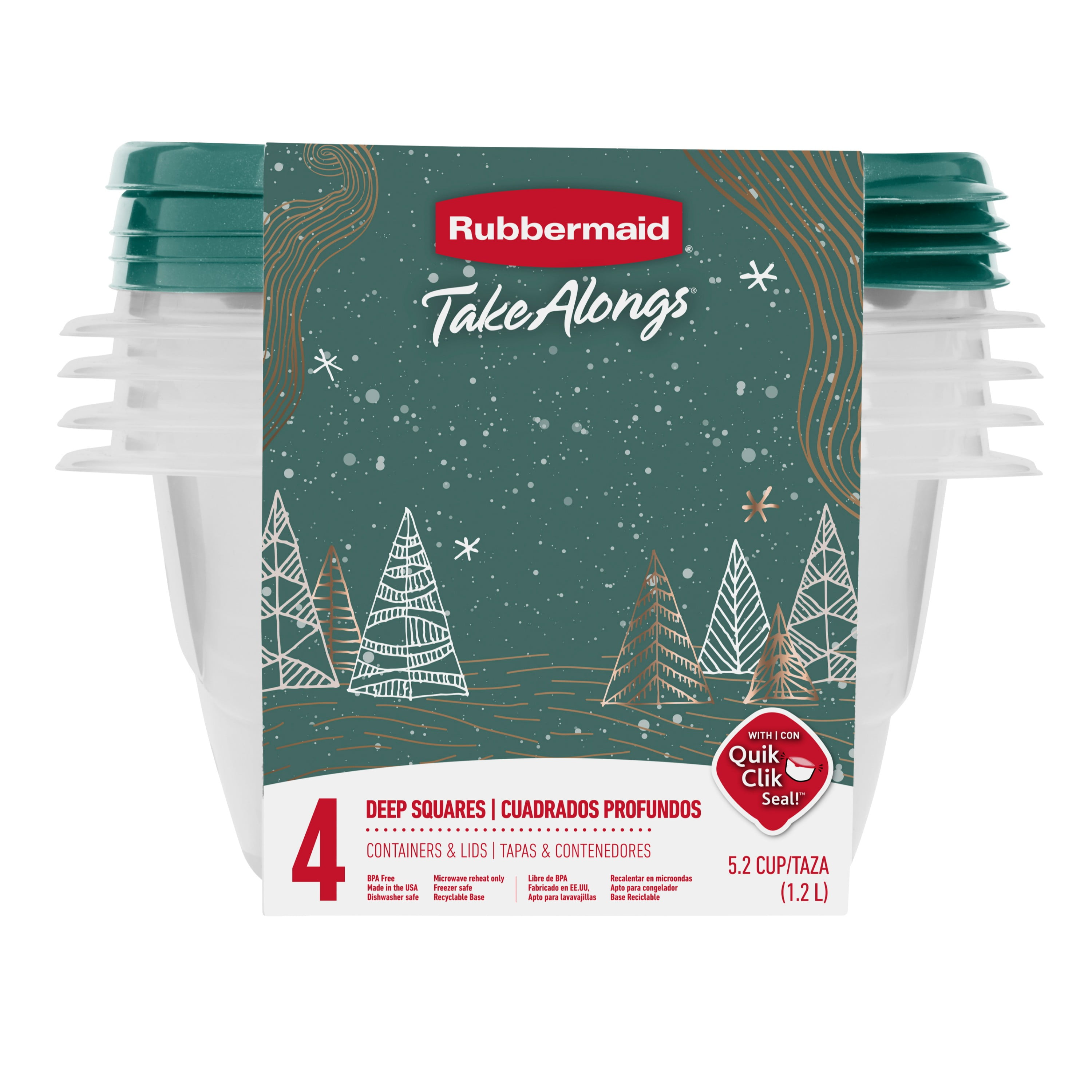 Rubbermaid TakeAlongs 5.2-Cup Deep Square Food Storage Containers, Meal ...