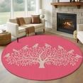 Black Tree Round Rug 8ft Washable Circle Rugs Non Slip Birds Vintage ...