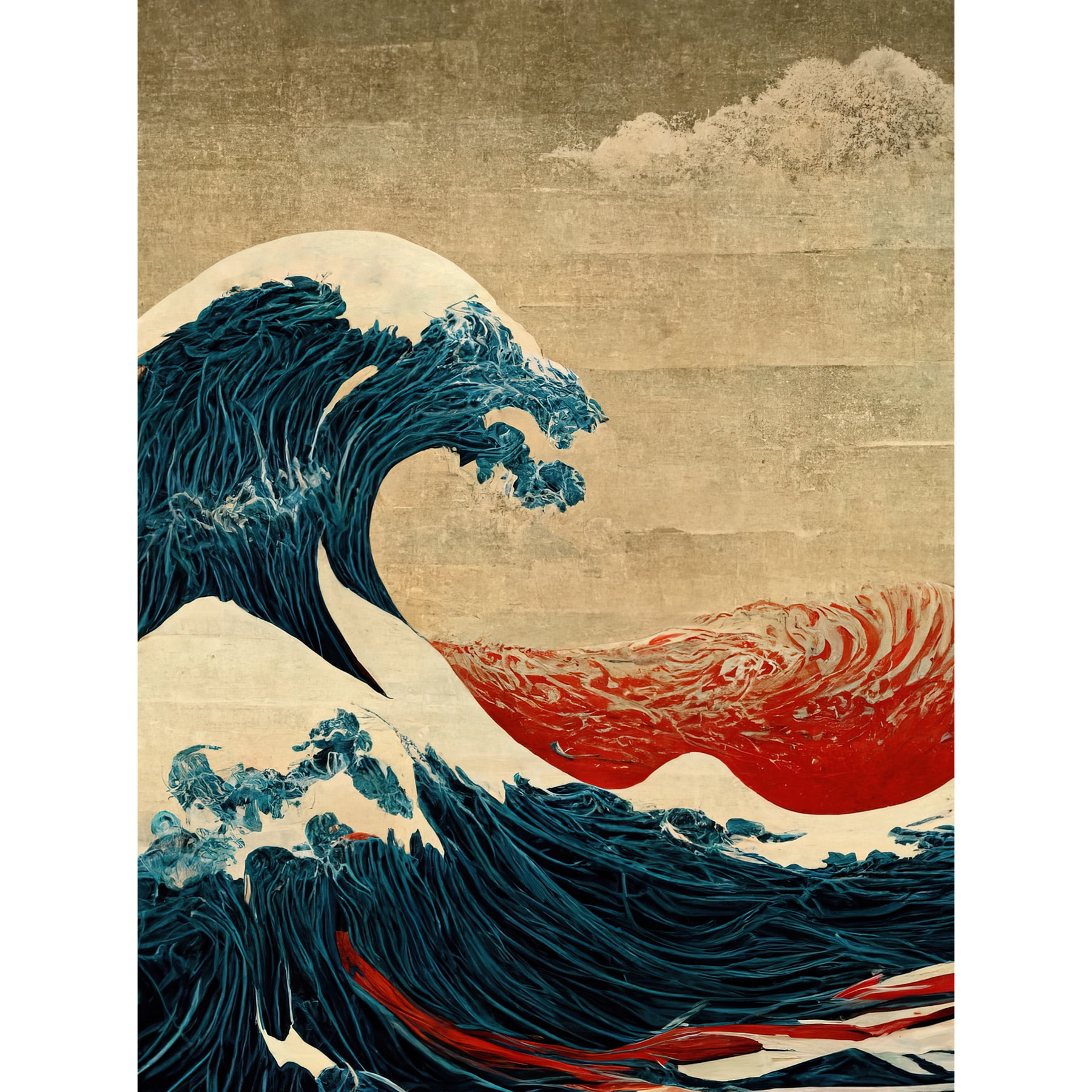 Modern Great Wave Off Kanagawa Style Seascape Unframed Wall Art Print ...