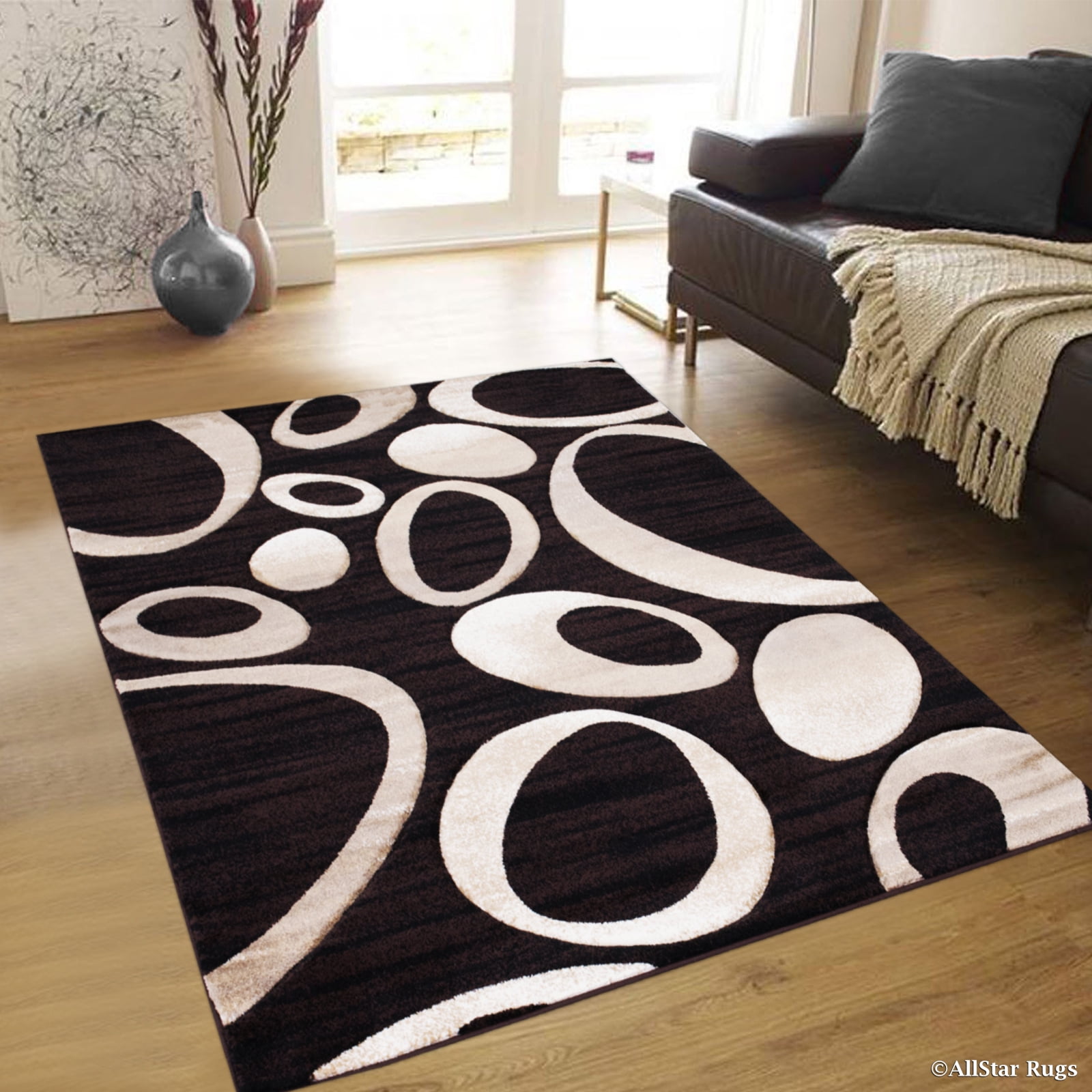 Allstar Brown Carved Circles Modern Geometric Area Rug (7' 9" x 10' 5 ...
