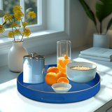 MAONAME 13" Blue Round Tray, Navy Serving Tray with Handles, Modern ...
