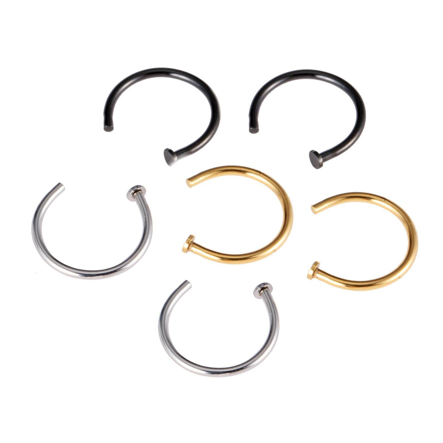 6 UNIDS Acero Inoxidable Nariz Abierta Aro Piercing Stud Cuerpo Piercing Joyería Hugo Anillo ...