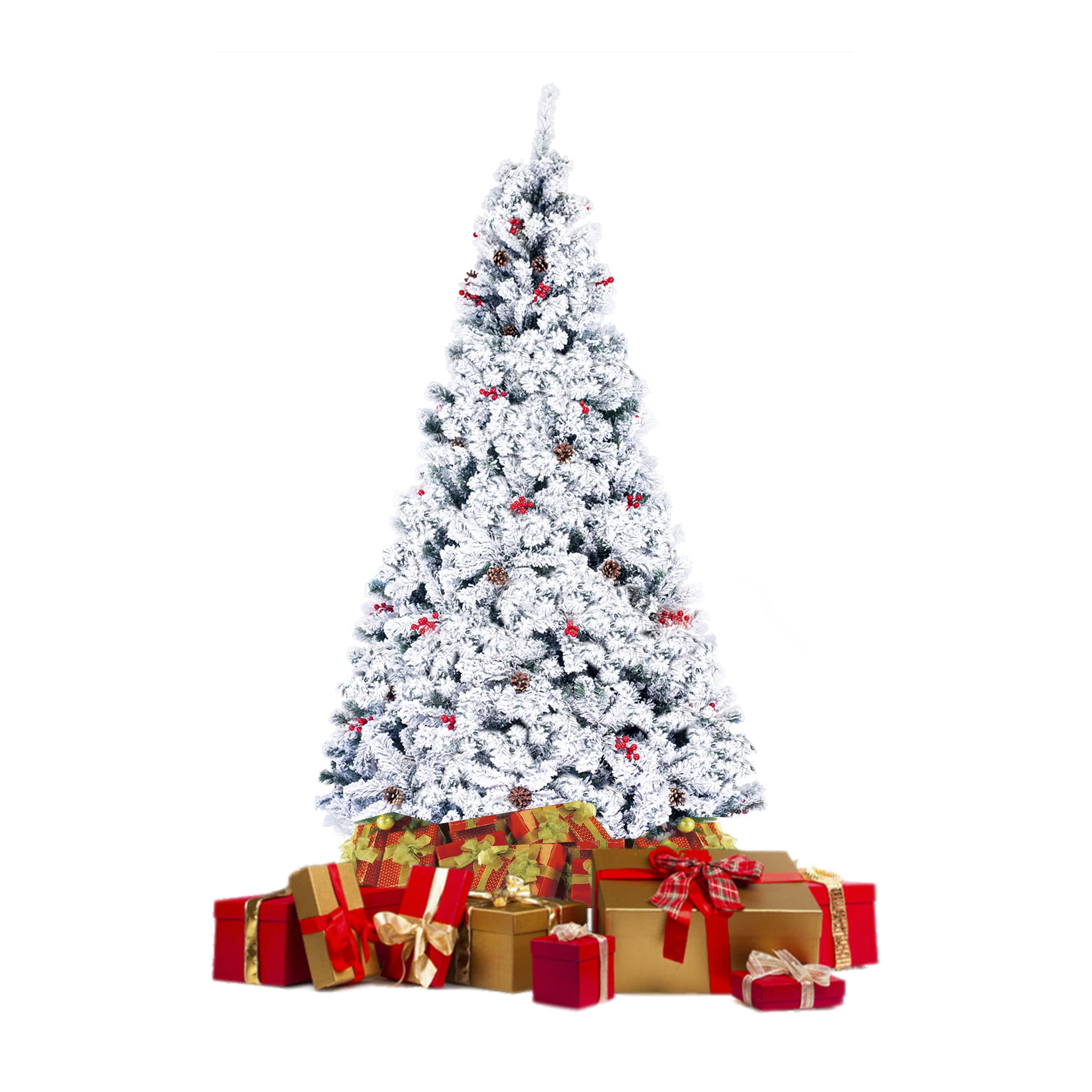 Highsound 7.5ft Holiday Snow Christmas Tree, Green Decoration w/ 1,400 ...