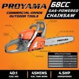 PROYAMA 68CC 2-Cycle Top Handle Gas Powered Chainsaw 24 Inch 20 Inch Petrol Handheld Cordless ...