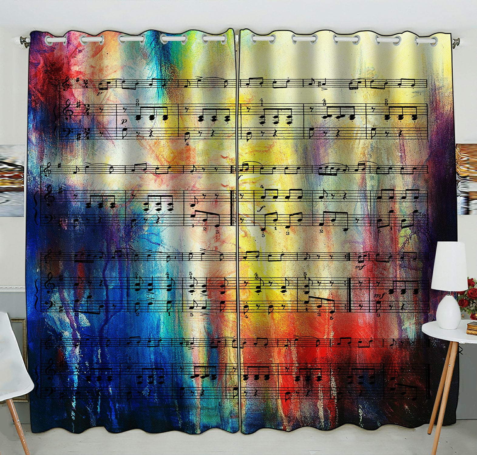 PHFZK Vintage Music Notation Window Curtain, Music Window Curtain ...