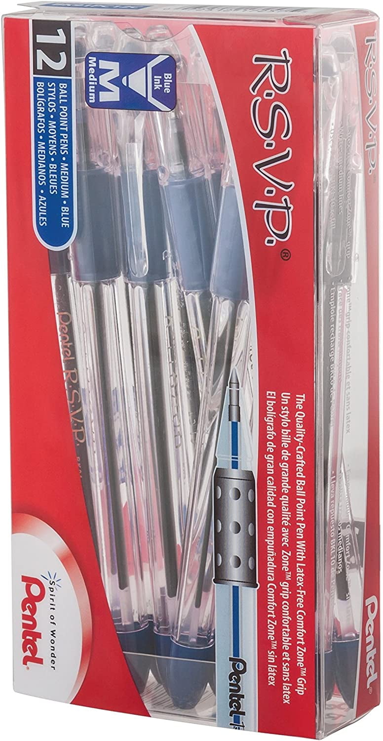 Pentel RSVP Ball Point Pen, Medium Line, 12-Blue Ink Pens (BK91PC12C ...