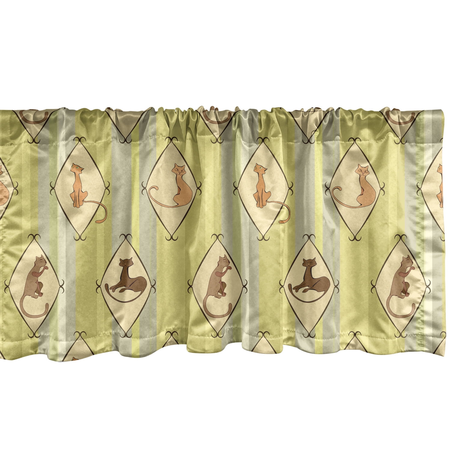 Cats Window Valance Pack of 2, Rhythmic Cat Motifs in Rhombus Elements ...