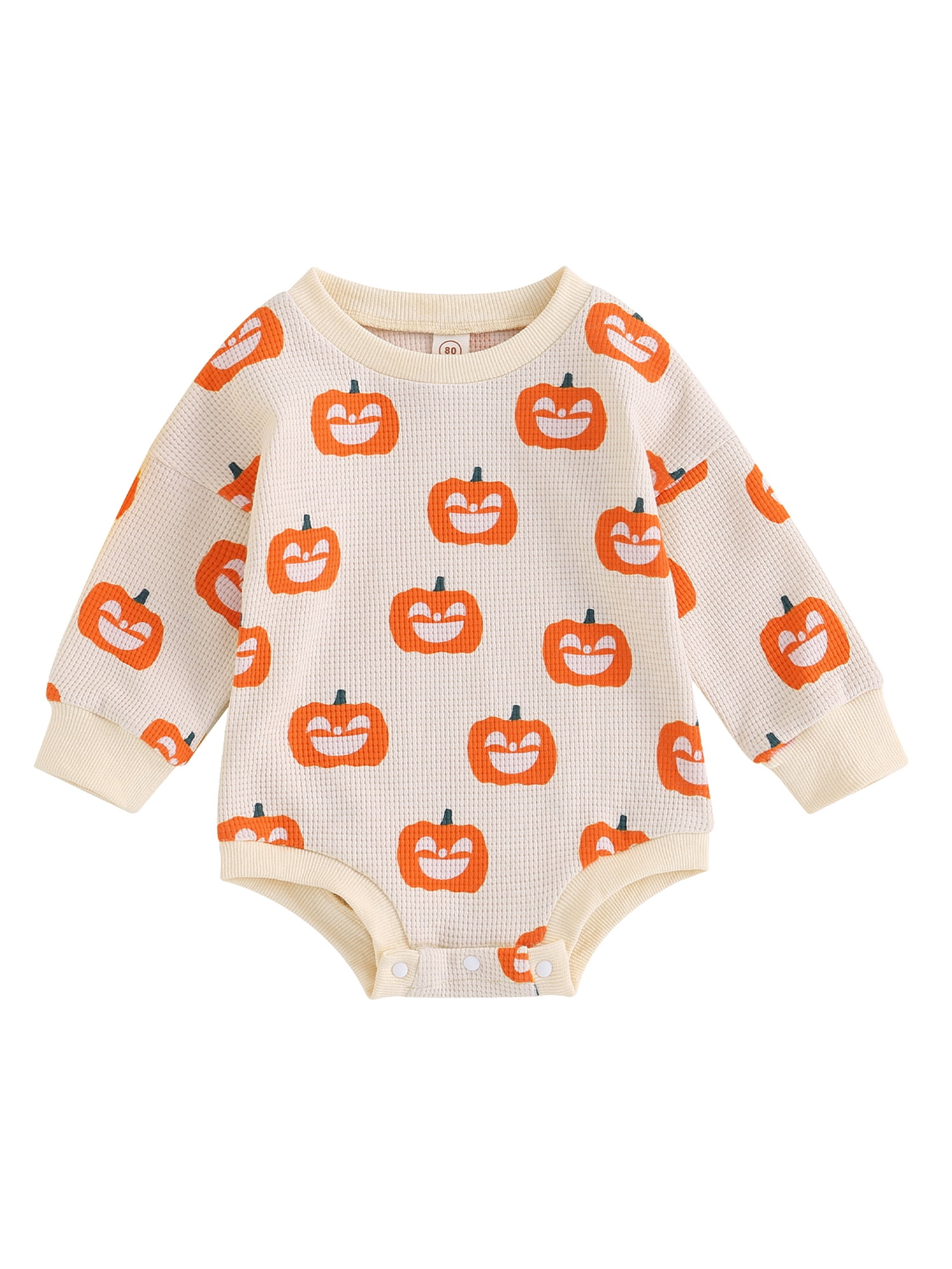 Bagilaanoe Newborn Baby Girl Halloween Rompers Pumpkin Print Long Sleeve Bodysuit 6M 12M 18M 24M ...