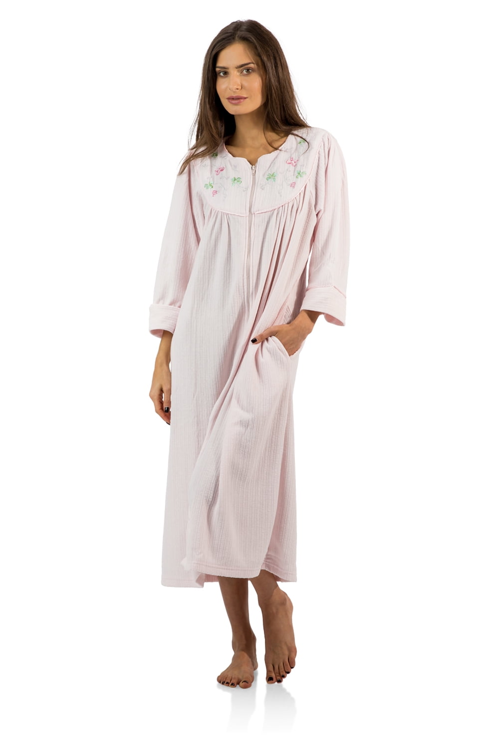 Casual Nights Women's Zipper Front Jacquard Fleece Long Robe Duster ...