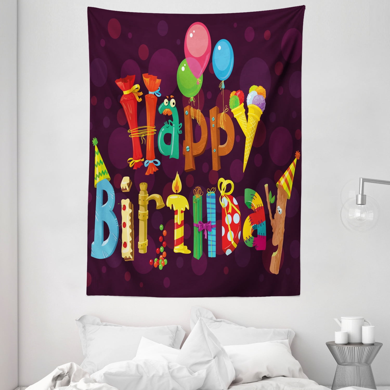 Birthday Decorations Tapestry, Abstract Purple Background Ice Cream ...