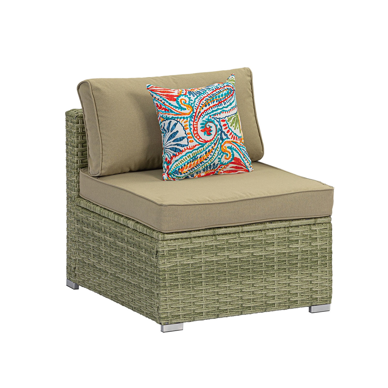 COSIEST Outdoor Furniture Green Wicker Armless Chair with Green ...