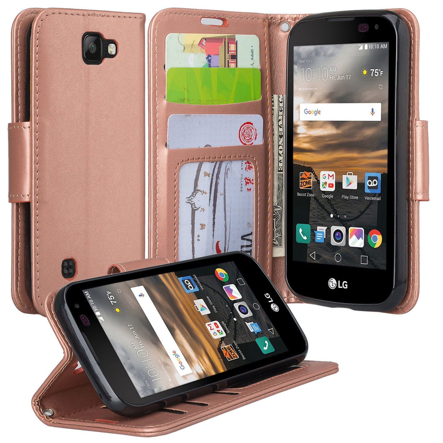 LG K3 Case, Wrist Strap Magnetic Flip Fold[Kickstand] Pu Leather Wallet ...