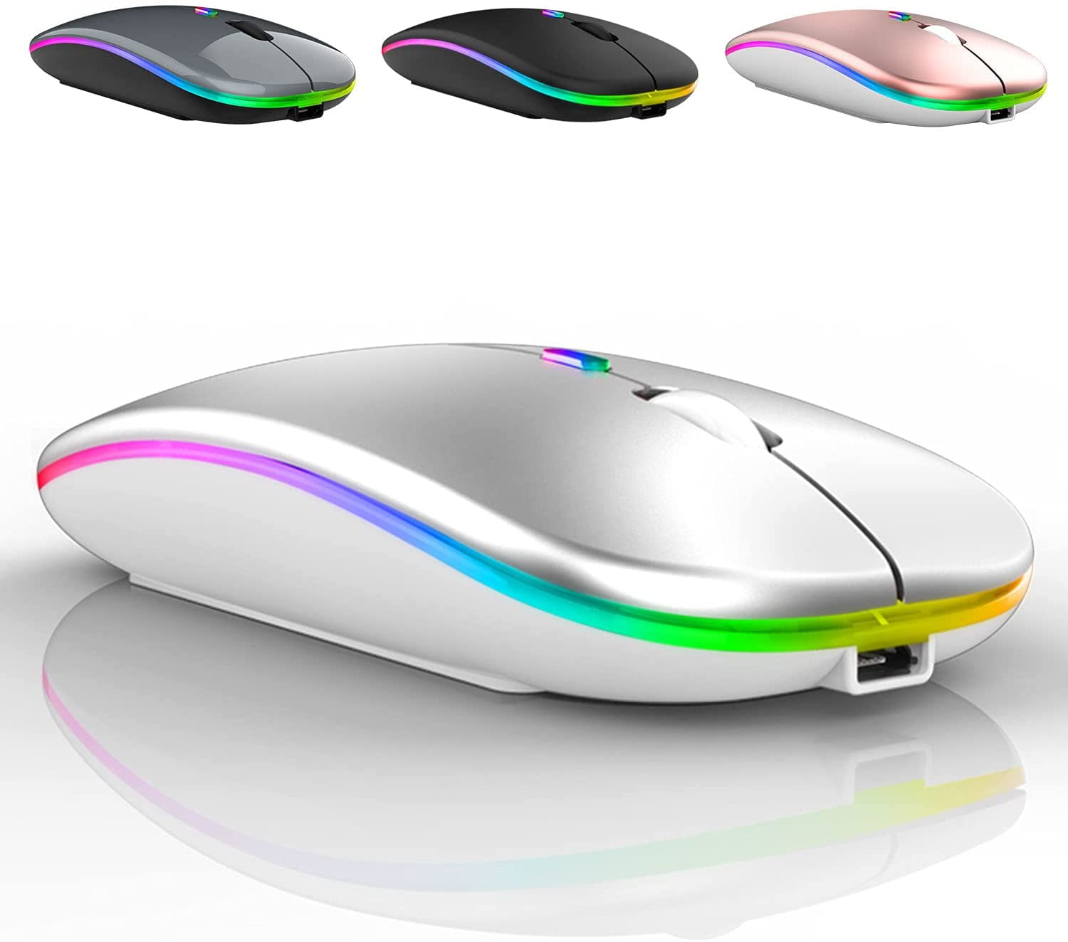 LED Wireless Mouse, Rechargeable Ultra-thin Silent Mouse 2.4G Portable ...