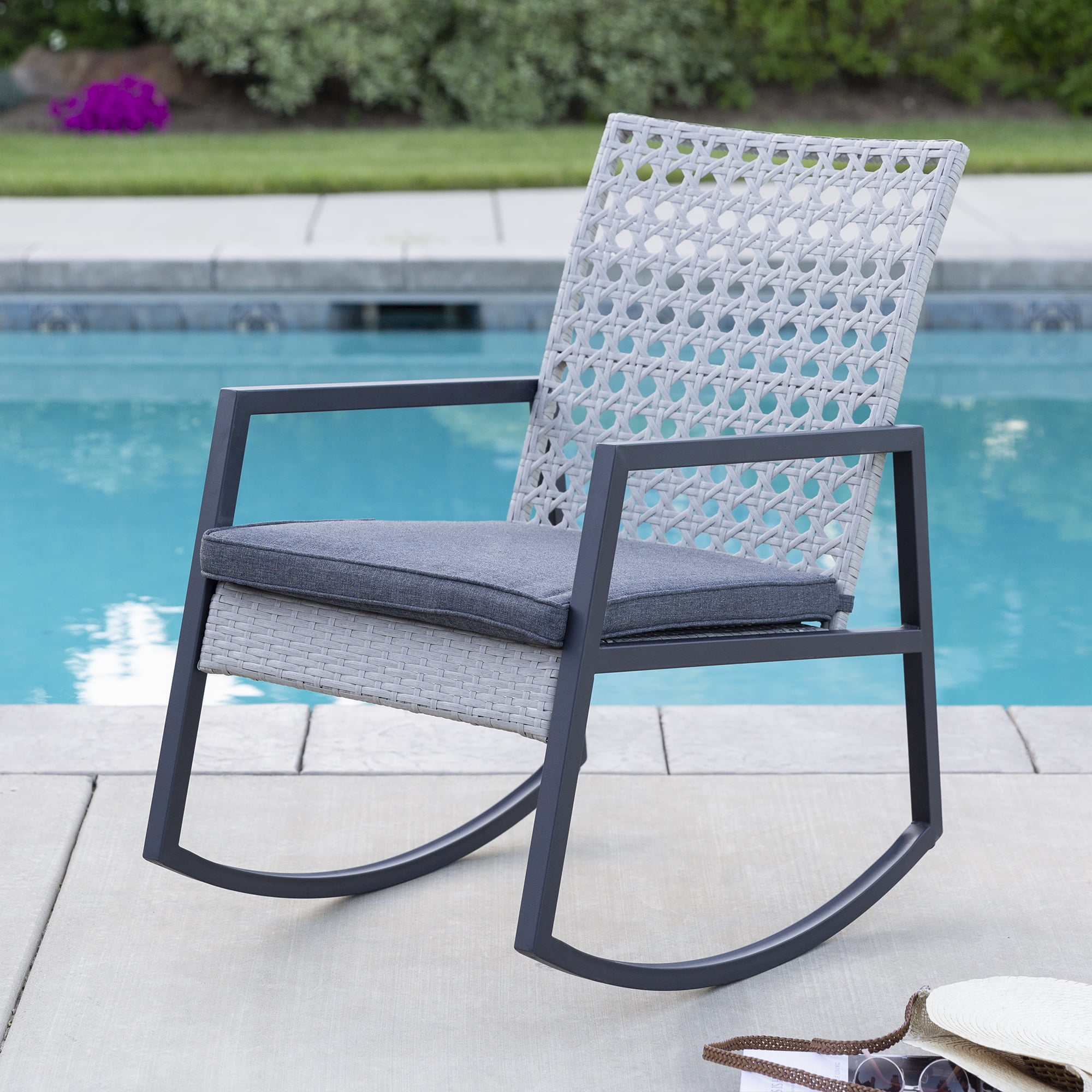 Manor Park Modern Patio Rattan Rocking Chair, Light Grey/Grey - Walmart.com