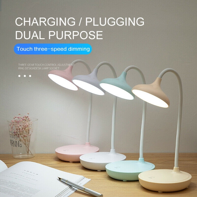 3 Colors White/Blue/Pink Dimmable Touch Sensor USB Charge LED Desk ...