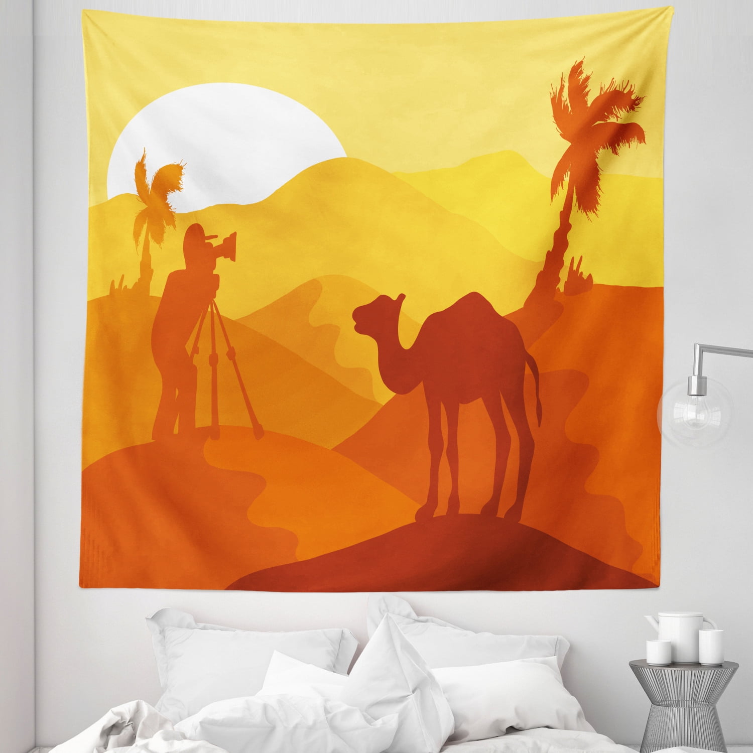 Travel Tapestry, Monochromatic Layout of a Desert Landscape with Camel ...