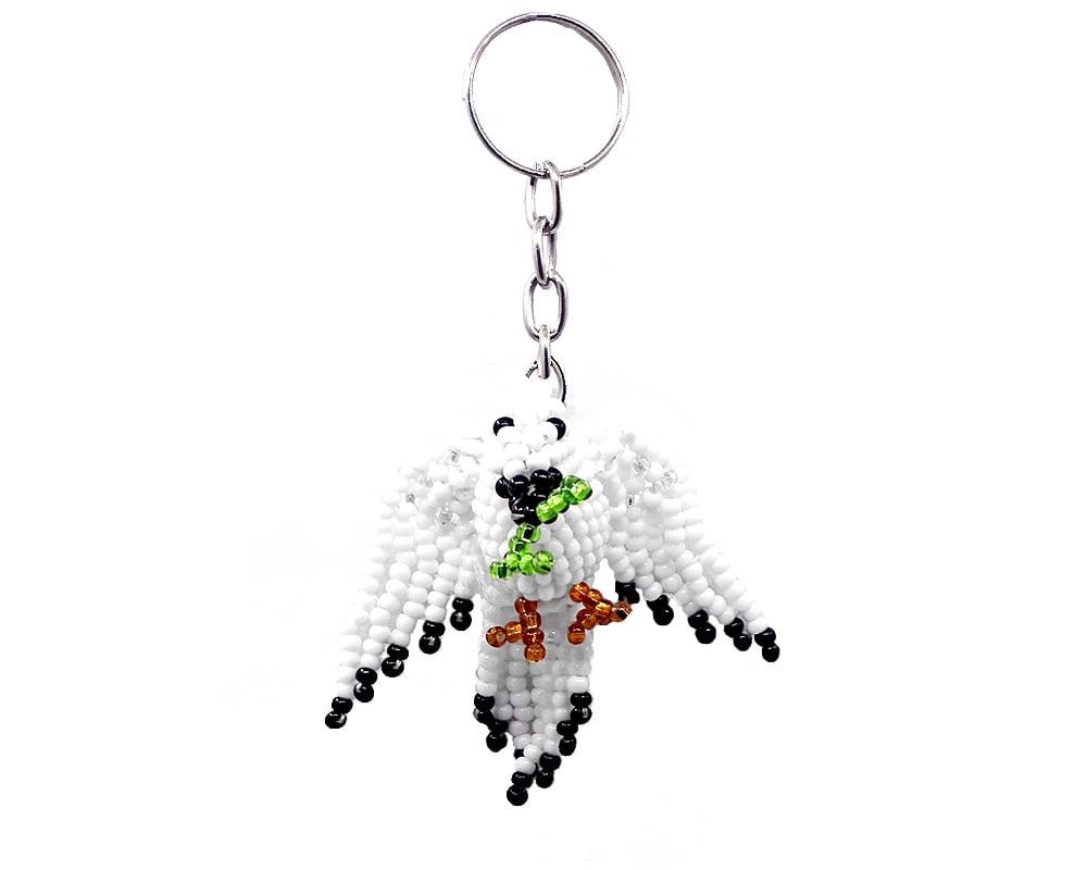 White Dove Bird Czech Glass Seed Bead 3D Figurine Keychain Metal Ring ...
