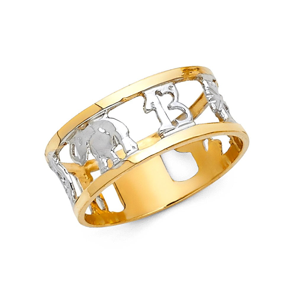 14k Two Tone Real Solid Italian Gold Polished Good Luck Charm Ring 8mm ...