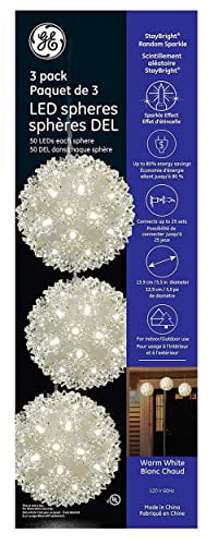 GE StayBright Energy Smart Random Sparkle 50 Effect LED Spheres, 3 Pack ...