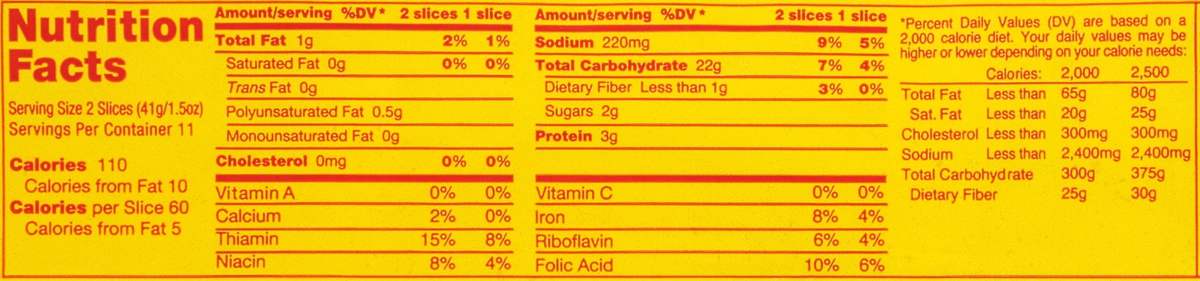 Sunbeam Bread Nutrition Label | Besto Blog