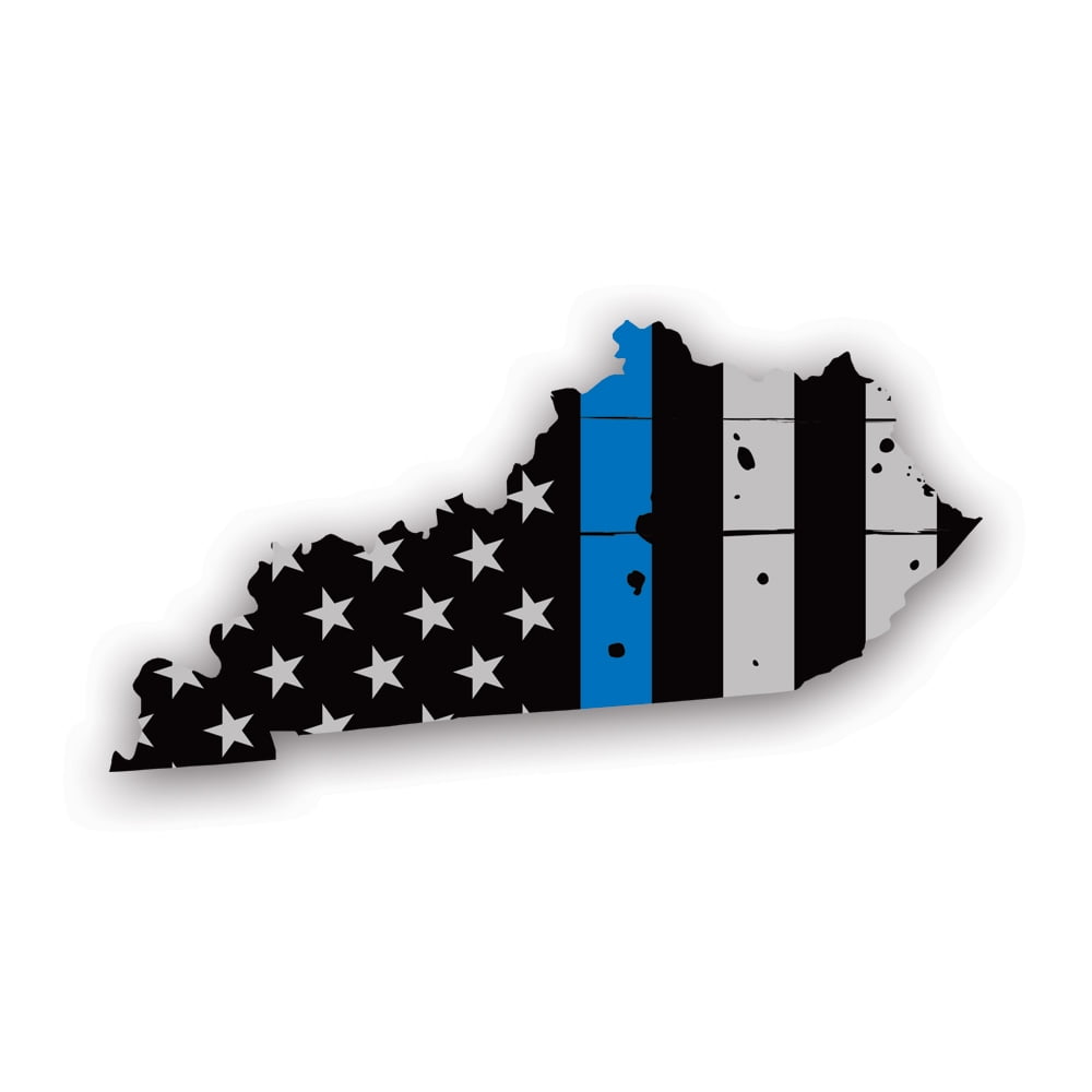 Distressed Kentucky State Shaped Subdued US Flag Thin Blue Line Sticker ...