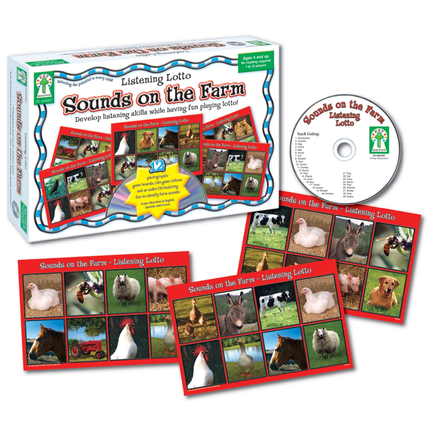 Key Education Listening Lotto: Sounds on the Farm Board Game, Grade PK ...