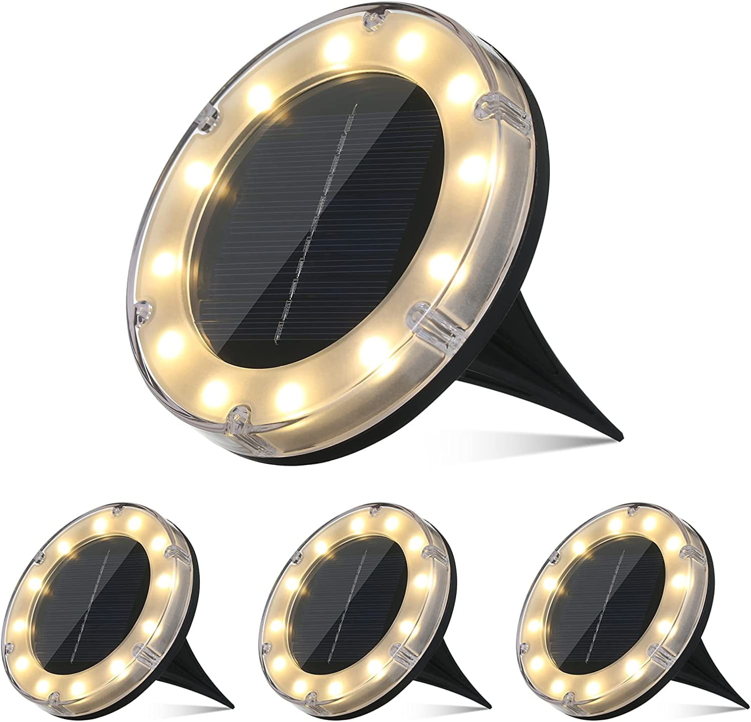 Paquete de 4 luces solares para suelo, 12 LED, resistentes al agua IP68 ...
