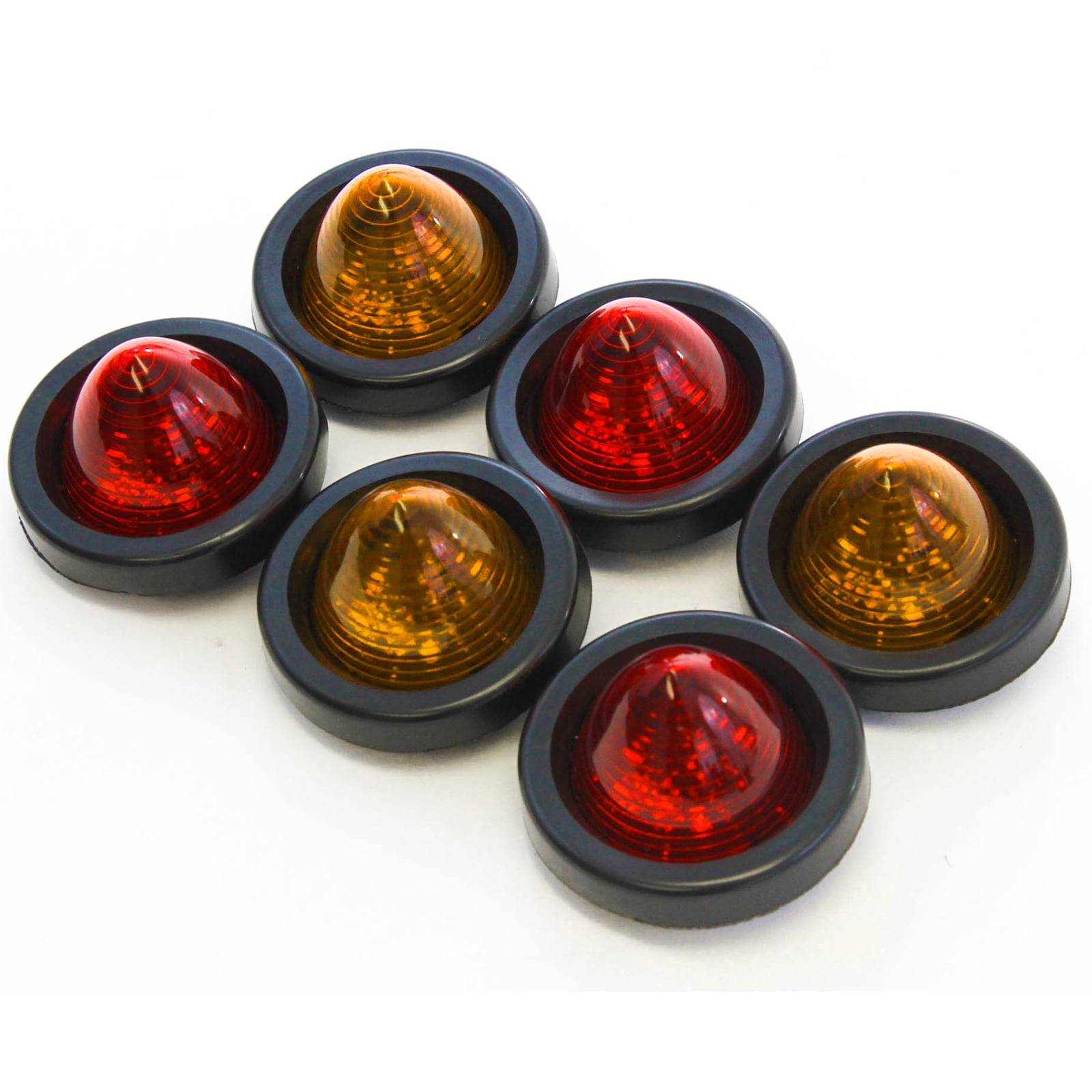 Red Hound Auto 6 LED 2 inches Marker Beehive Cone Lights 3 Red 3 Amber ...