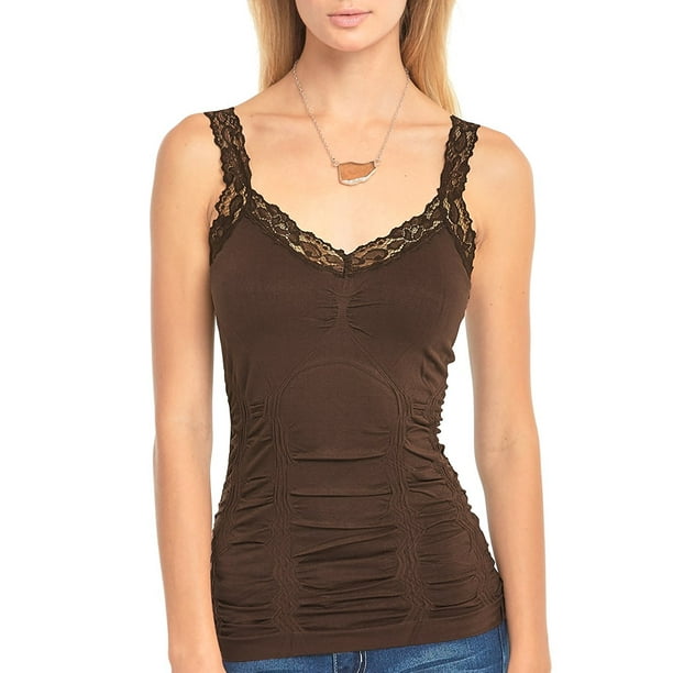 TheLovely - Women's Seamless Wrinkled Lace Trim Camisole Tank Top ...