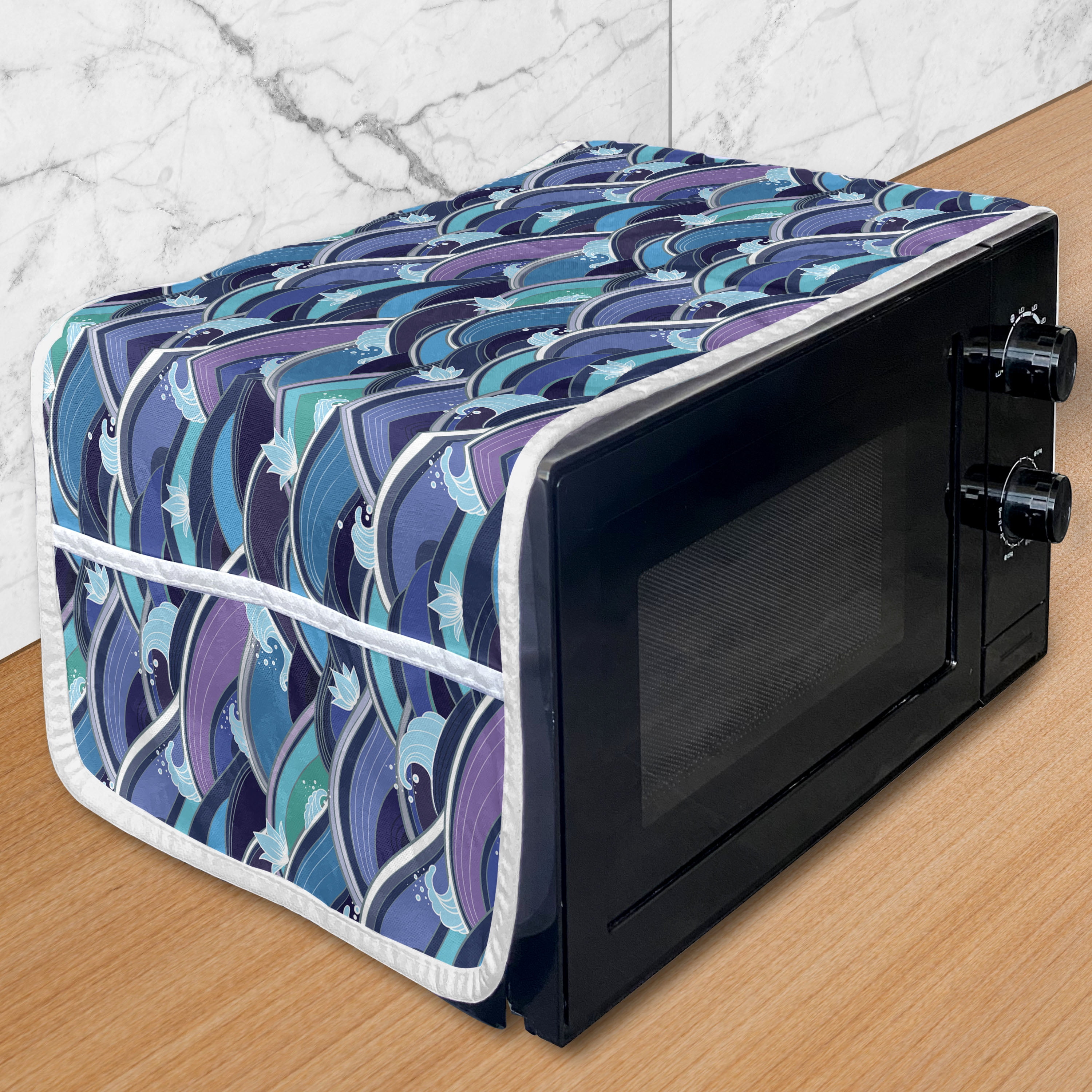 Ocean Microwave Oven Cover, Waves of the Sea with Lotus Culture ...