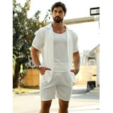 URRU Men's 2 Piece Outfits Short Sleeve Casual Button Down Shirt and ...