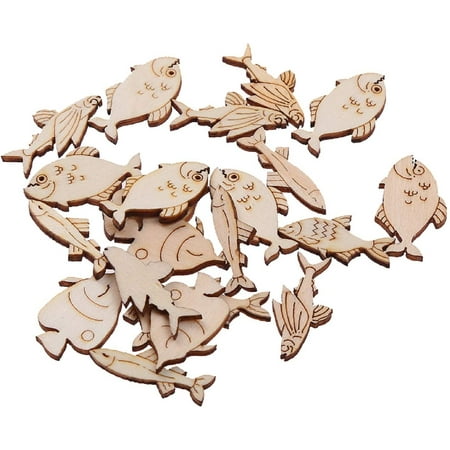 FENICAL Wooden Fish Cutouts DIY Painting Wood Craft Pieces ...