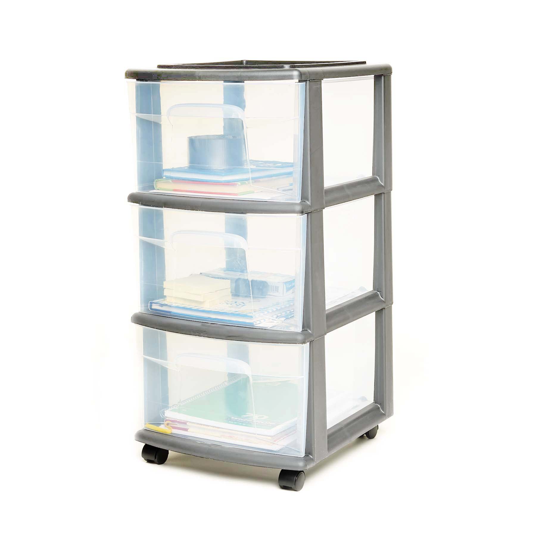 Homz 3 Drawer Medium Cart with Casters, Grey, Set of 3 - Walmart.com