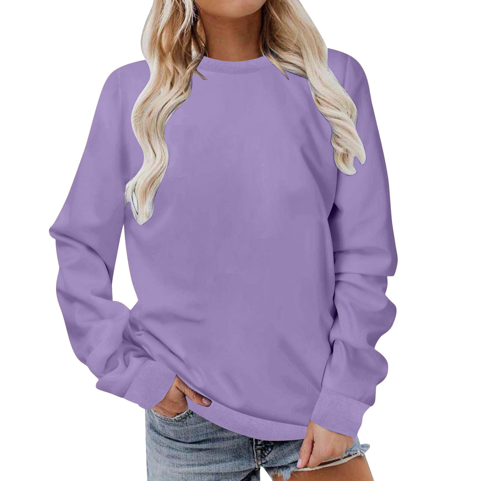 Lenpel Sweatshirts For Women Plus Size Crew Neck Long Sleeve Casual Loose Pullover Tops Fall Fashion Outfits(Purple 3x-Large)