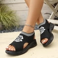 Black Ladies Loose Fitting Mesh Embroidered Peep Toe Wedge Sandals ...