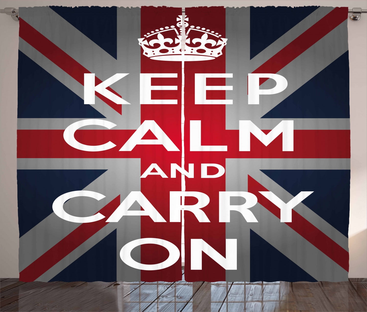 Union Jack Curtains 2 Panels Set, Keep Calm and Cary On Quote Crown ...