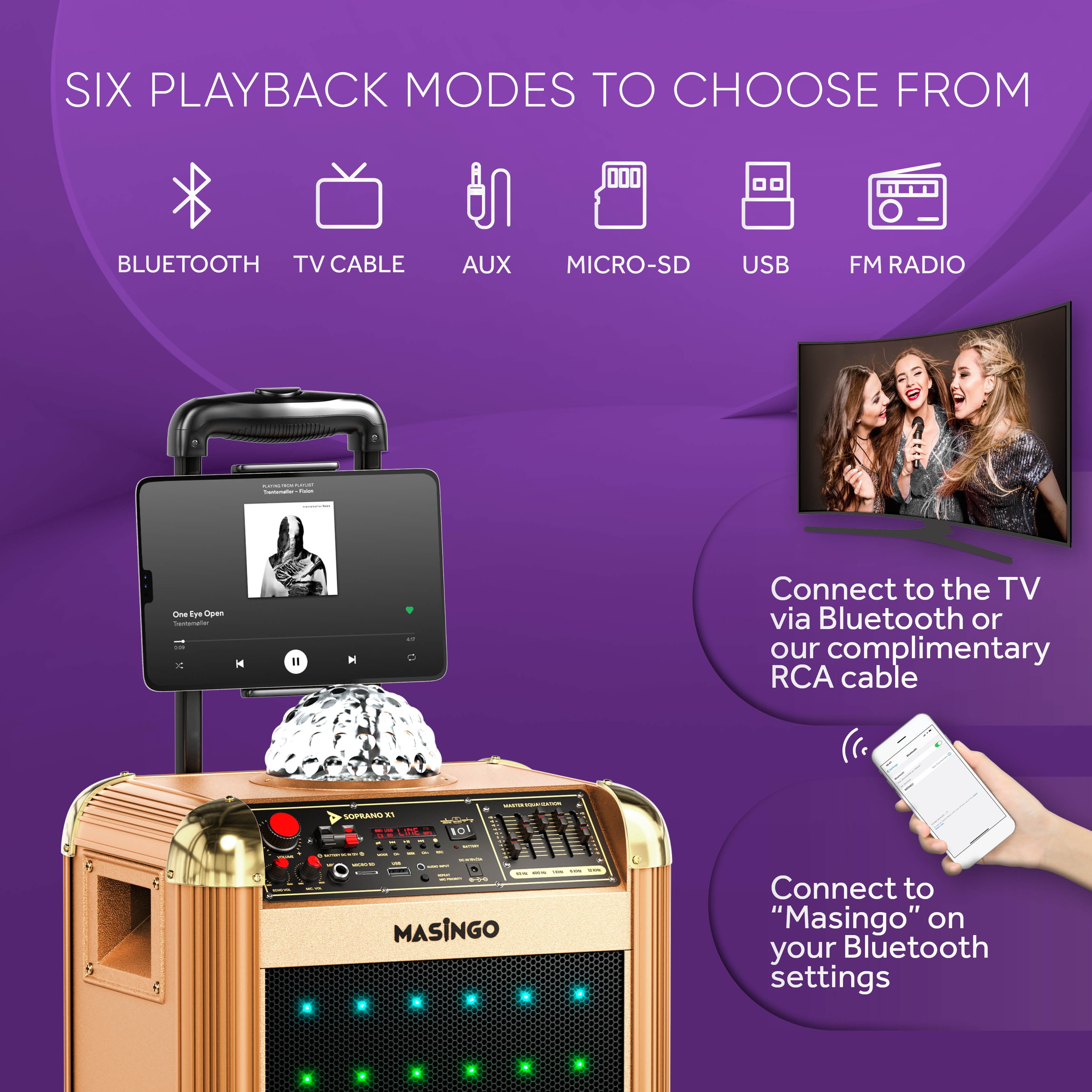 Buy MASINGO Karaoke Machine with 2 UHF Wireless Microphones for Adults ...