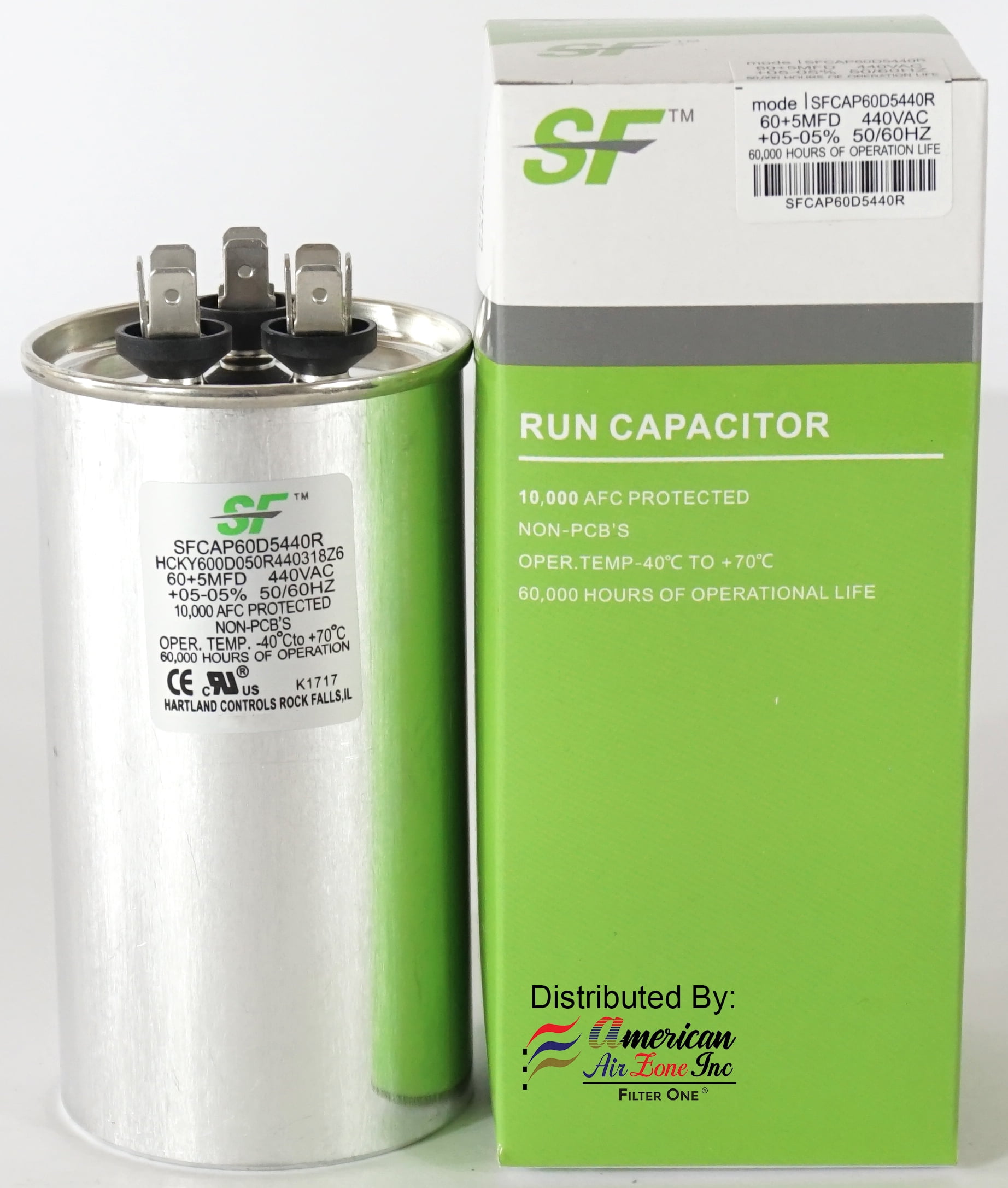 TRANE SF Dual Run Capacitor - 60 + 5 MFD µF (MicroFarad) 370/440 Volts ...