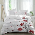 4 Piece Duvet Cover Set Cal king, Watercolor Red Flower Farm Wood Grian ...