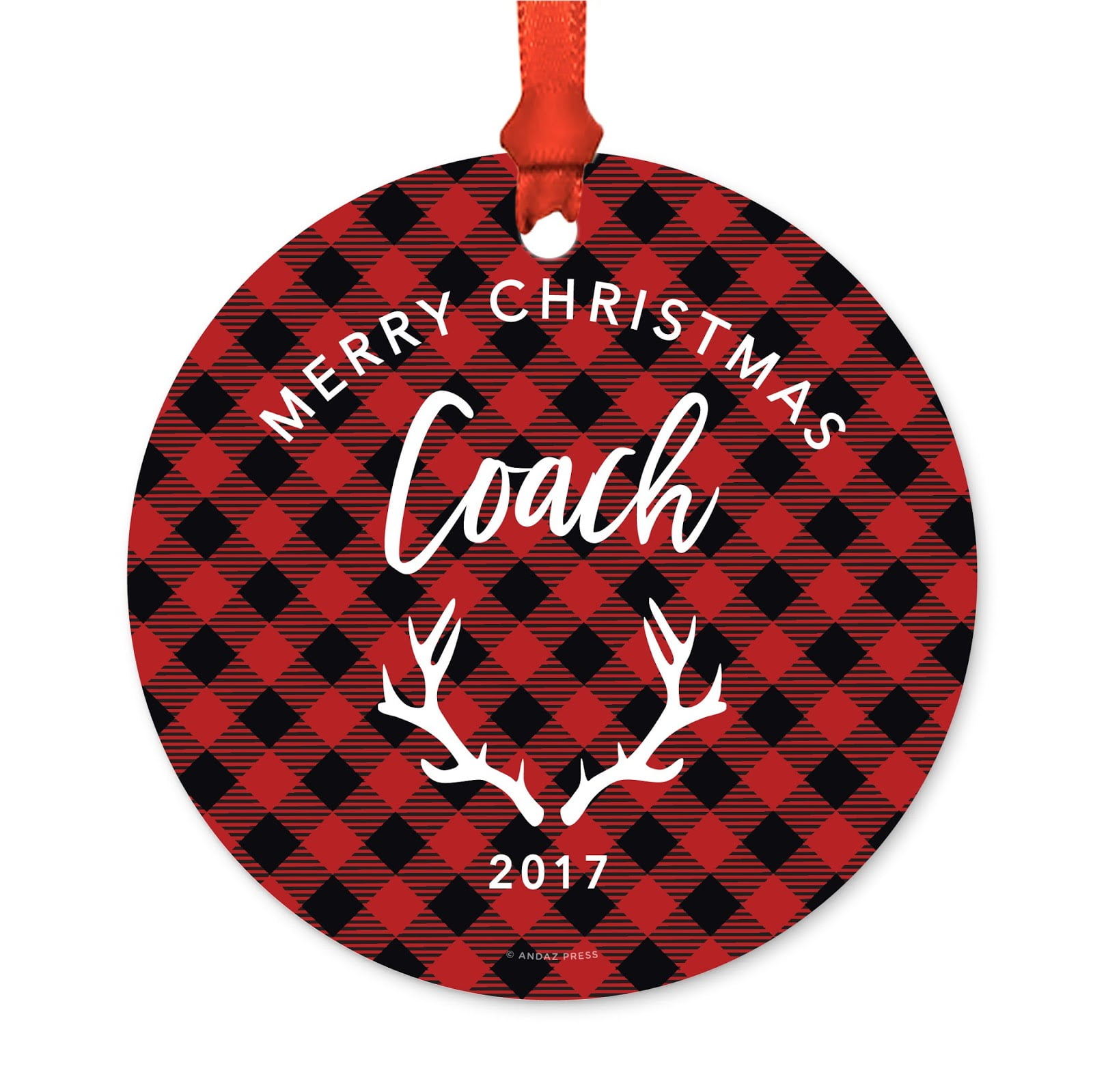 Family Metal Christmas Ornament, Merry Christmas Coach 2017, Red Plaid ...