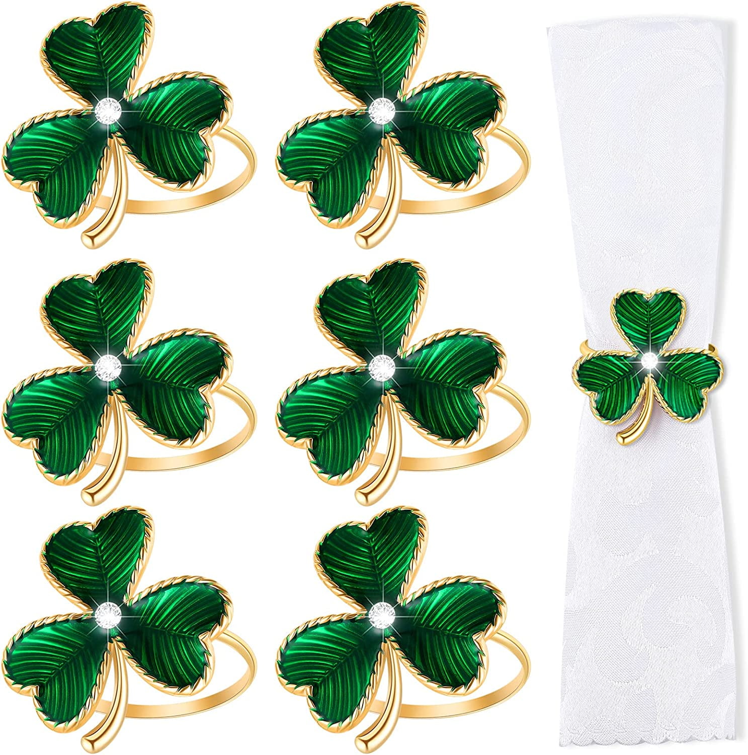 6 Pcs Set of Green Clover Napkin Rings St Patricks Day Napkin Holders ...